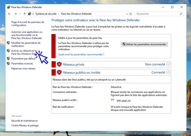 Activer ou désactiver le pare-feu de Windows - Premiers Clics