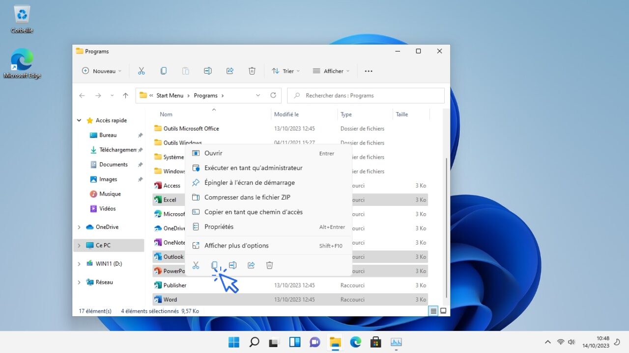 Créer un raccourci sur le bureau - Cours Windows 10 et Windows 11